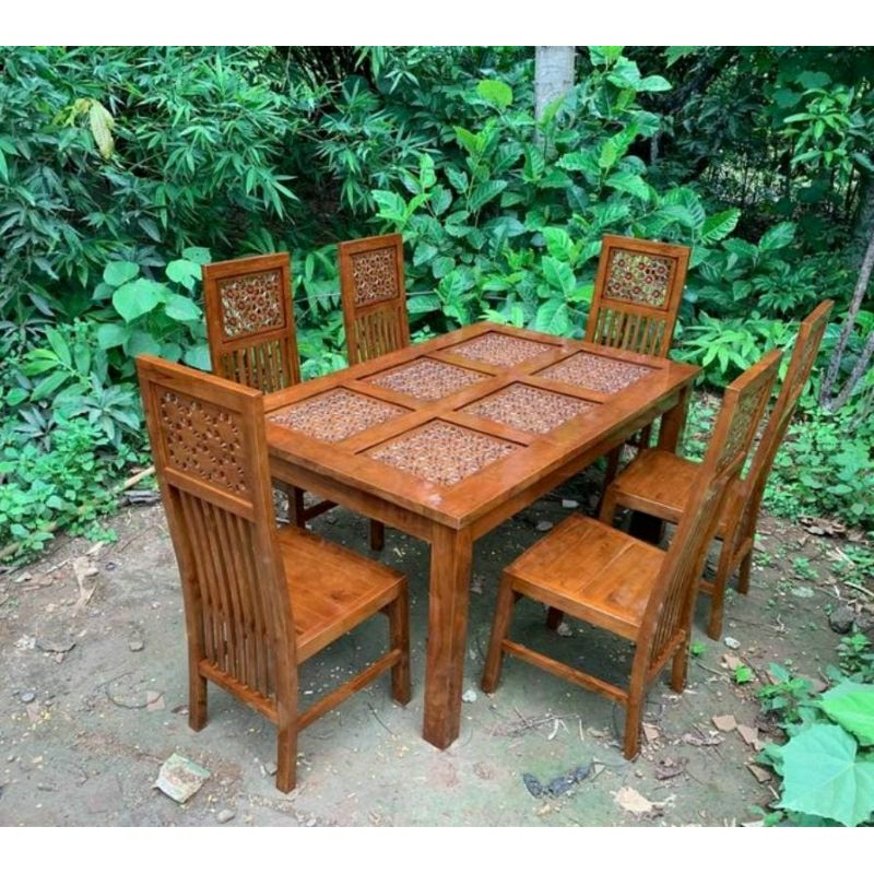 Jual set meja makan bunga seribu kayu jati meja makan ukir kayu jati ...