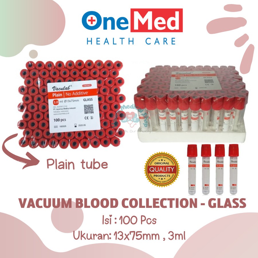 Jual Tabung Darah / Vaccutainer Tube 3 ml Plain (Merah) isi 100 Pcs ...
