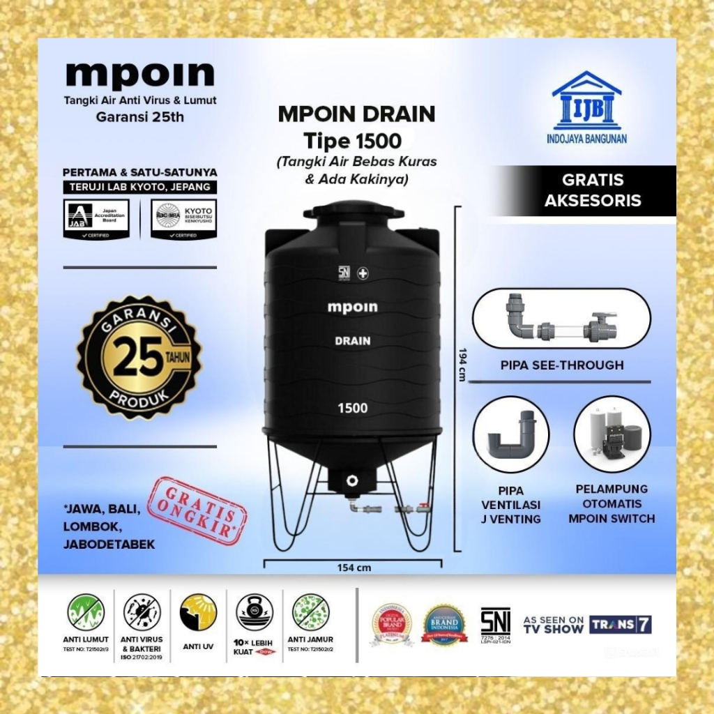 Jual Toren Tandon Air Tangki Air MPOIN DRAIN Kaki Hitam 400 600 800 ...