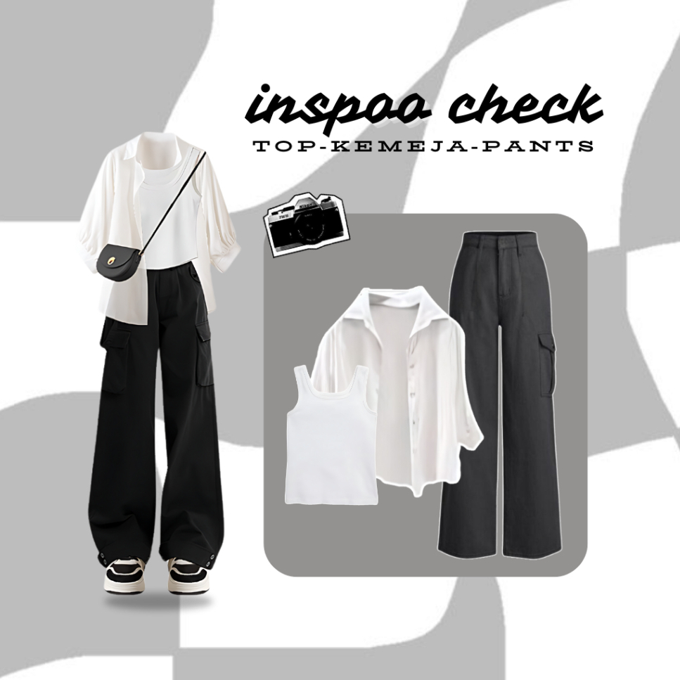 Jual 3IN1 one set wanita kekinian dreamyootd korean style with kemeja ...