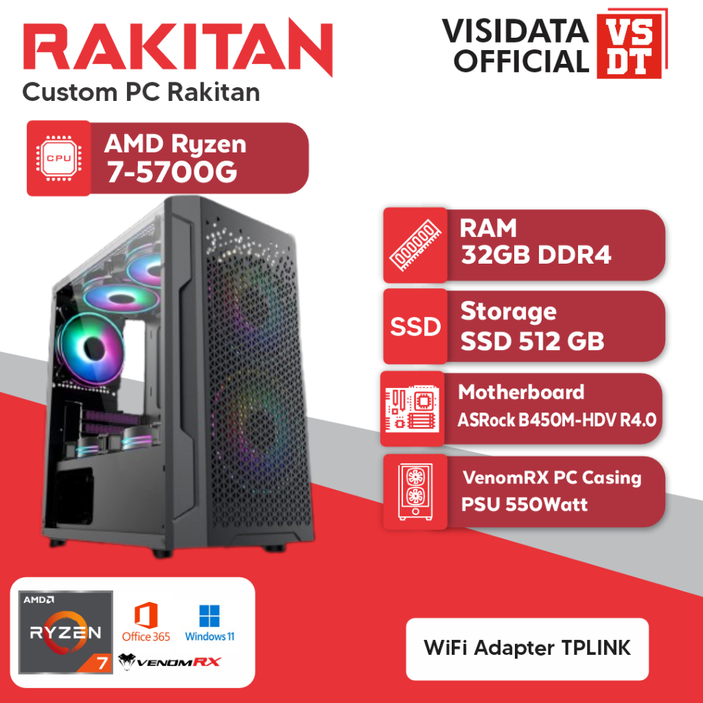 Jual PC RAKITAN Ryzen 7-5700G with Radeon Integrated Graphics RAM 32GB ...