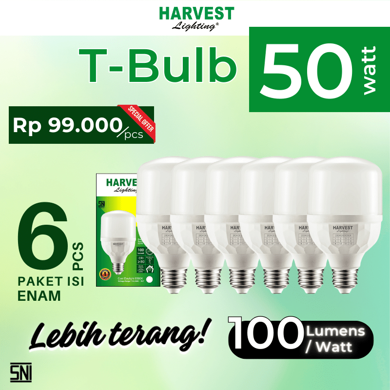 Jual 50W Paket Isi 6 HARVEST LIGHTING Lampu Kapsul LED T-Bulb 50 watt Hemat Energi Original ...