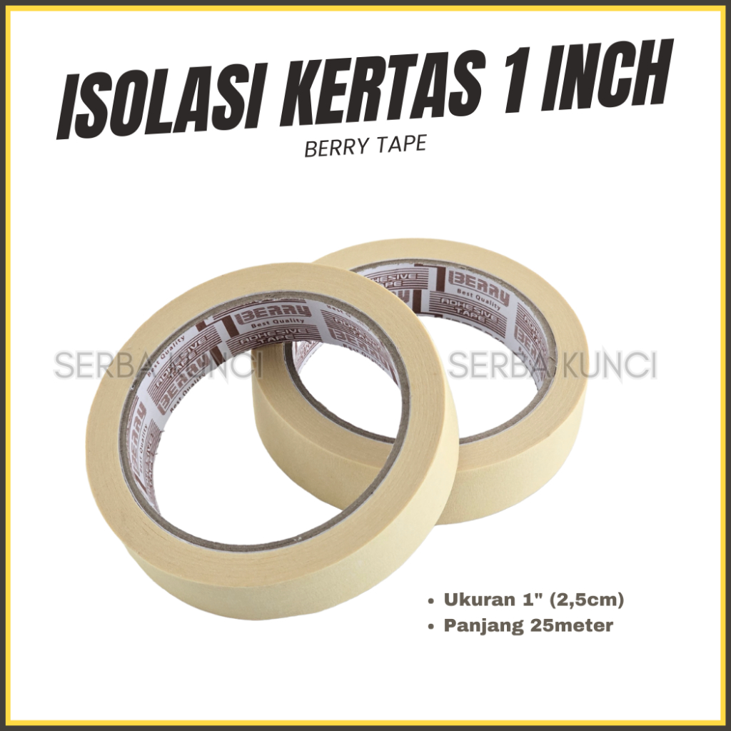 Jual Berry Tape Isolasi Kertas 1in 1 inch 2,5cm Panjang Kuning Kuat ...