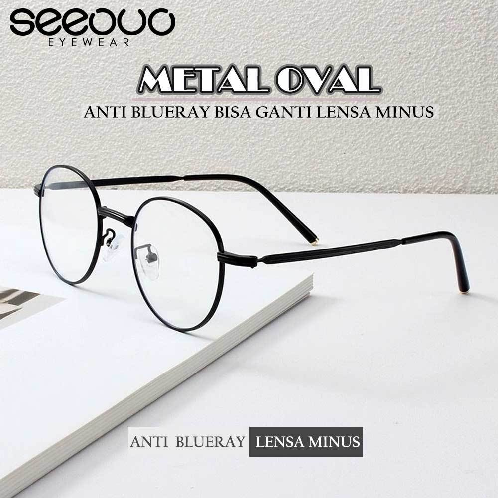 Jual Seeouo Kacamata Antiradiasi Blueray Model Oval Bulat Stylish Retro Metal Ringan Frame Blue ...