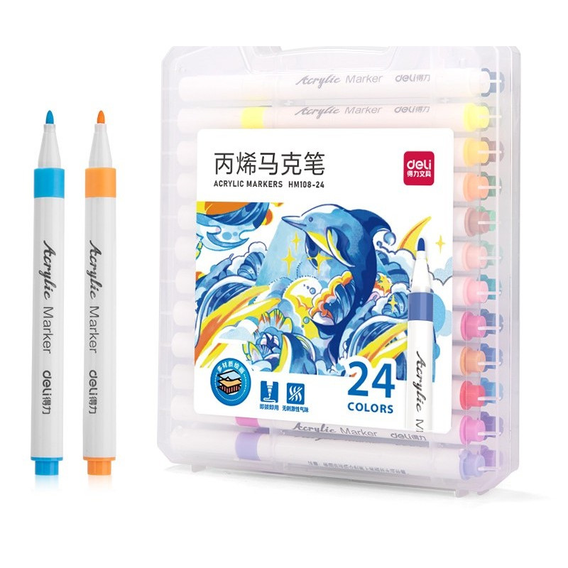 Jual Spidol Akrilik Kayu Kaca Kain Tahan Air DELI Acrylic Marker ...