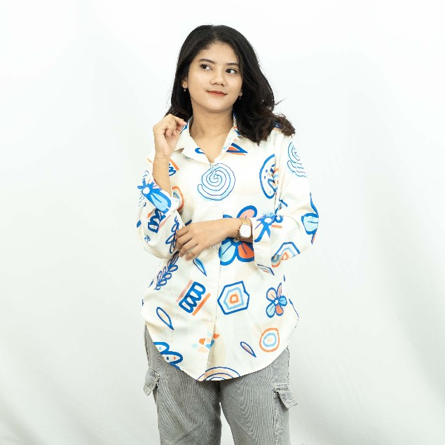 Jual Kemeja wanita lengan panjang - Doodle art vibrant colors | Shopee ...