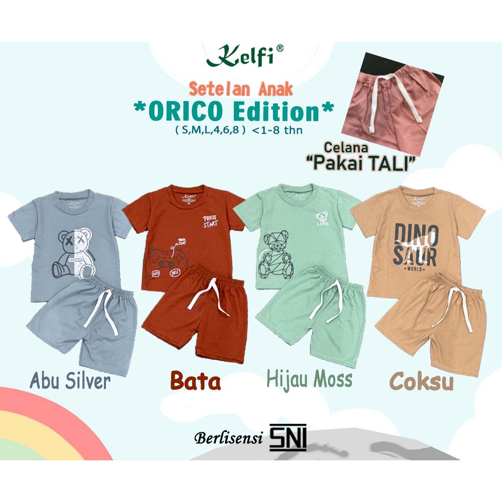 Jual KELFI SETELAN ANAK BOY / SET BAJU ANAK UNISEX COWOK/CEWEK USIA 1- 7 TAHUN "ORICO EDITION ...