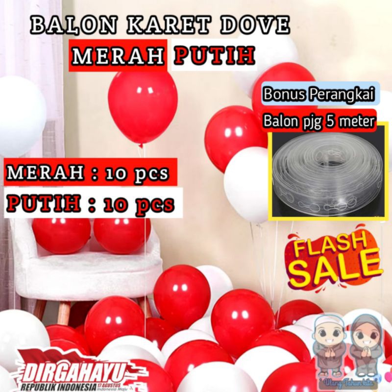 Jual Balon karet Merah putih isi 20 pcs, balon Dove merah putih,balon ...