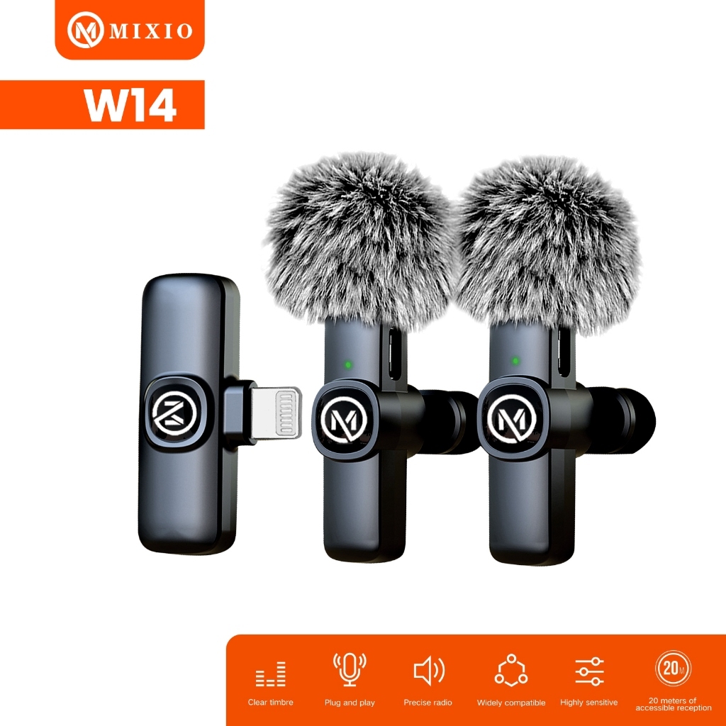 Jual MIXIO W13 W14 Mic Wireless Clip on Microphone Mikrofon Lavalier HP ...