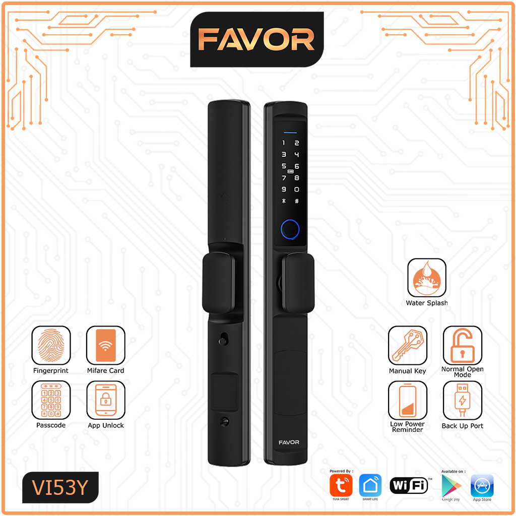 Jual FAVOR Smart Slim Door Lock Frame Alumunium Door Waterproof App ...