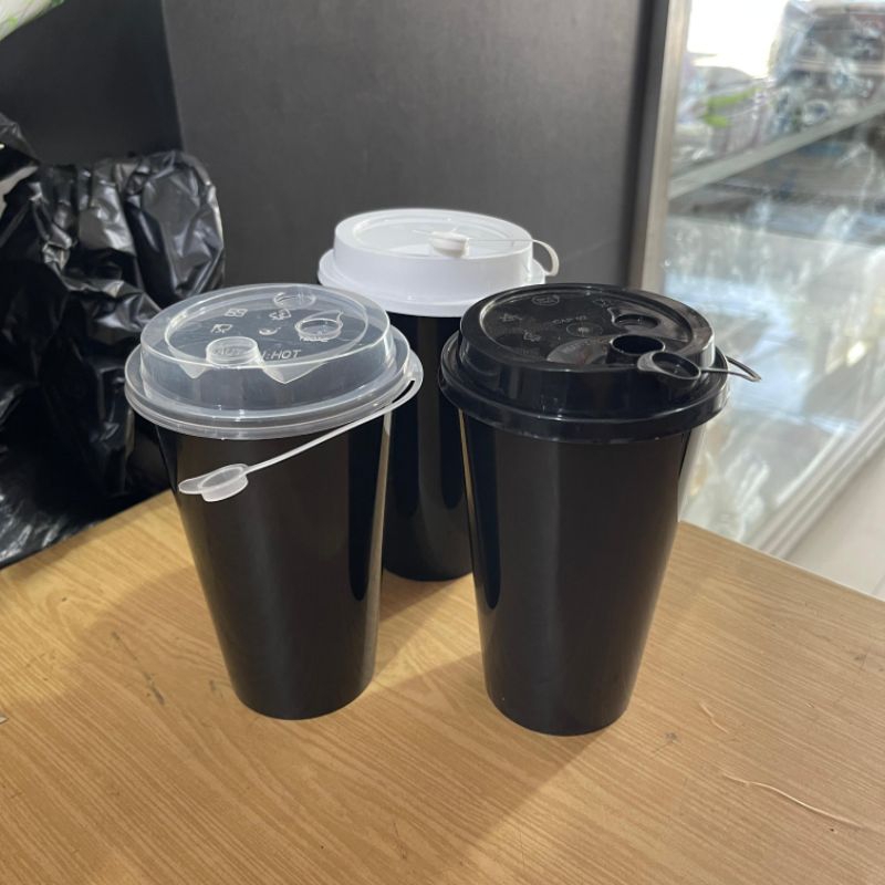 Jual Gelas Plastik PP Cup Injection HITAM DATAR 16Oz 500 ml (1 Slop Isi ...