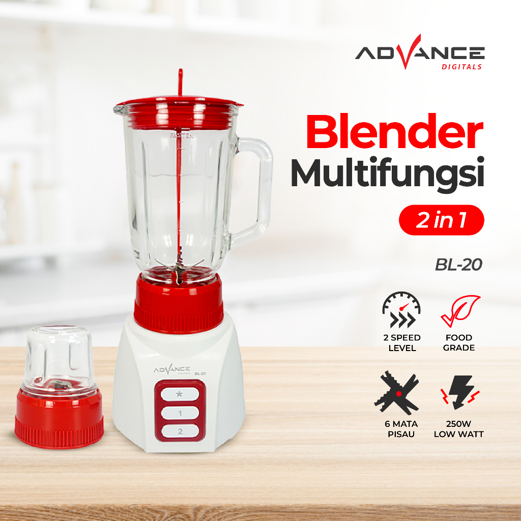 Jual Advance Blender BL-20 Blender Tabung Kaca BL20 2in1 1.2 Liter Multifungsi Foodgrade Garansi ...