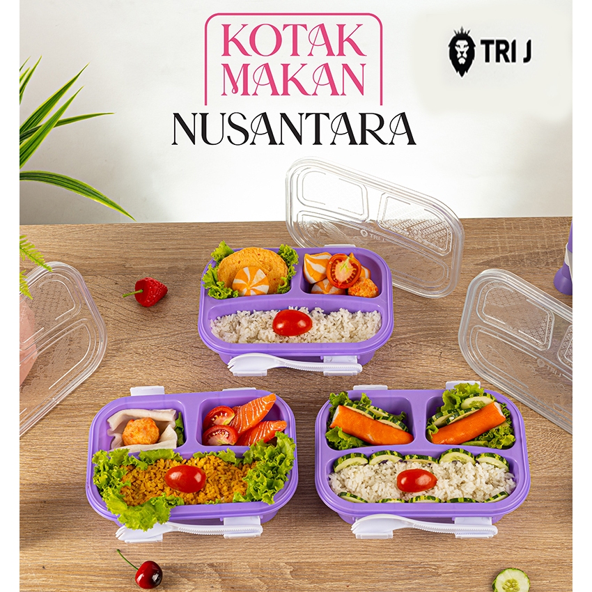 Jual Kotak Makan Bekal 3 Sekat Motif NUSANTARA Anti Tumpah Tempat Makan Bento Lunch Box Tutup ...