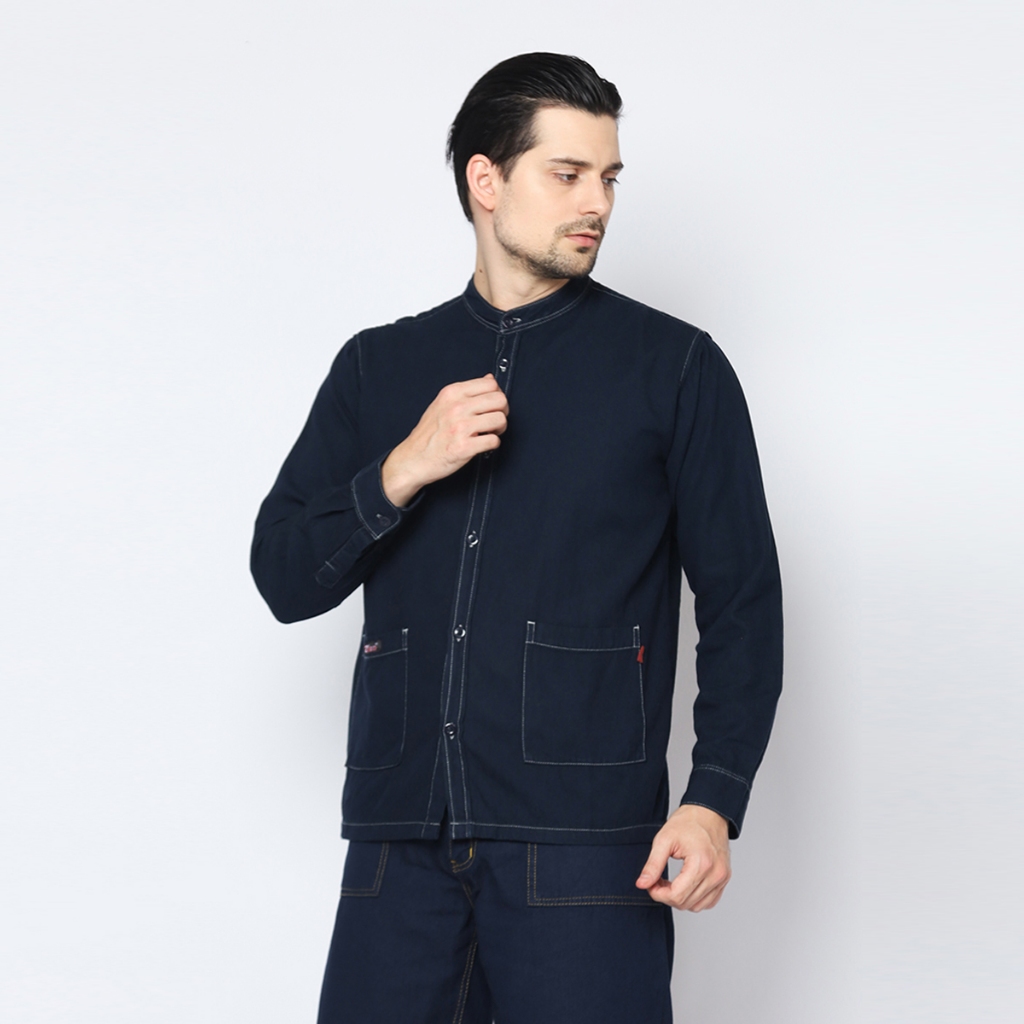 Jual 2nd RED Kemeja Denim Skena Pria L/S Krah Mandarin Saku Besar Biru ...