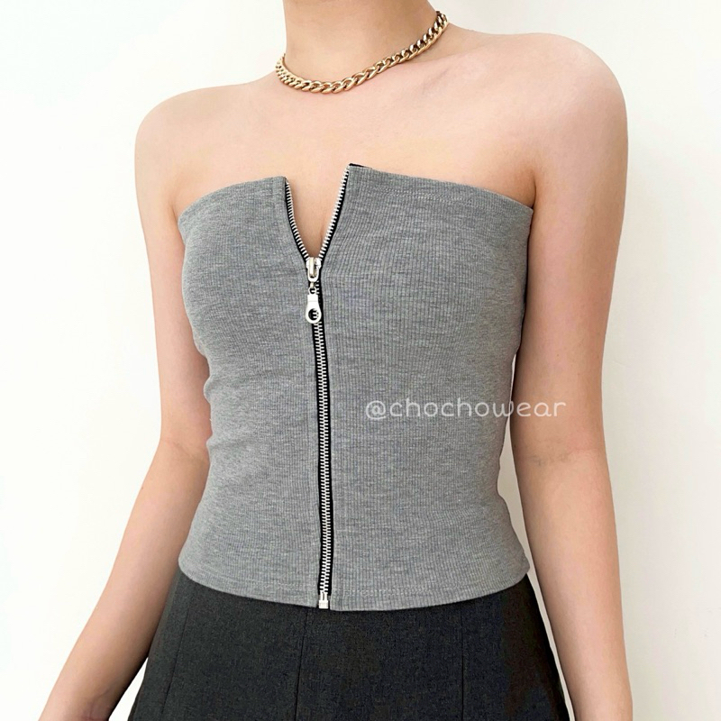 Jual CARMEN Zipper Tube Top | Shopee Indonesia