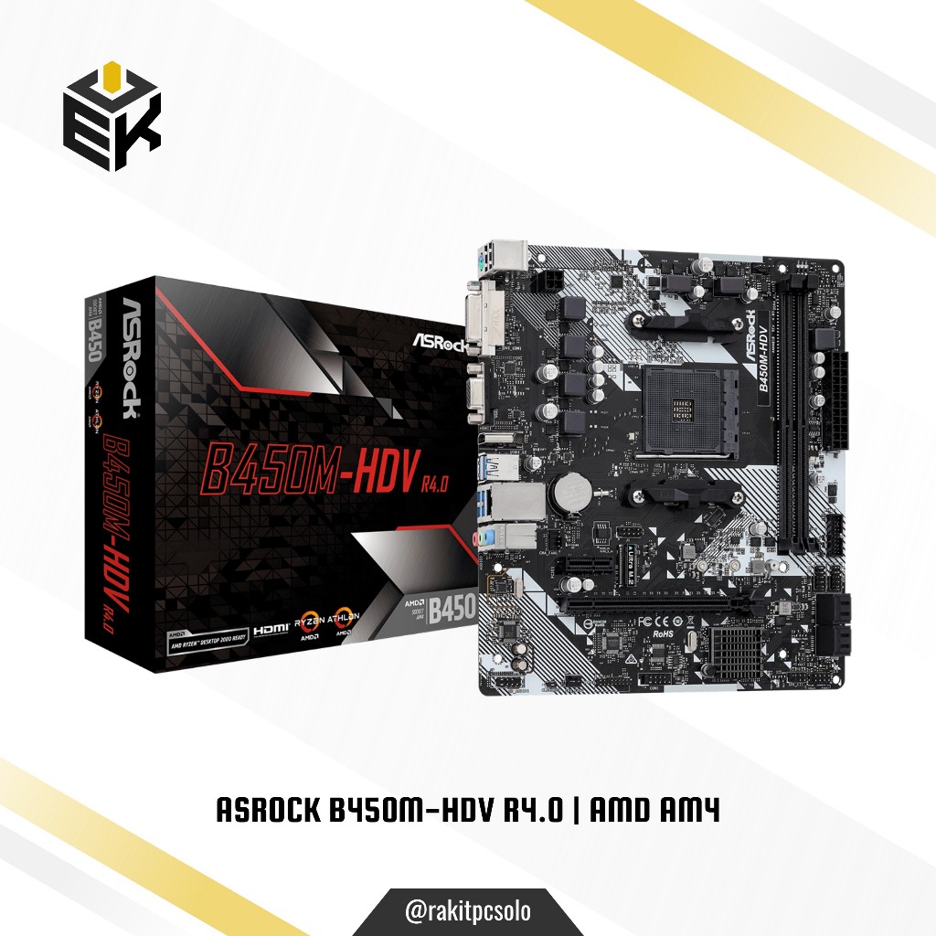 Jual ASRock B450M-HDV R4.0 Motherboard Mainboard Mobo AMD Soket AM4 M ...