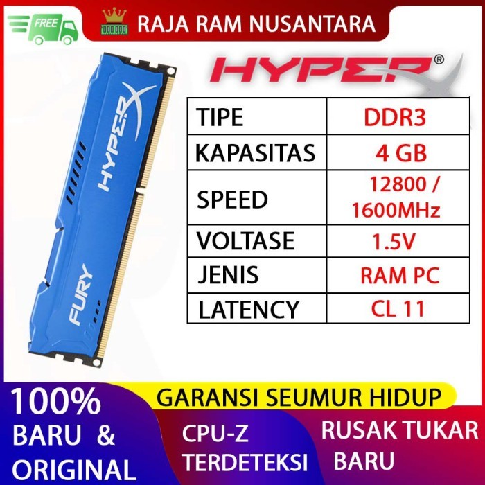Jual RAM PC KINGSTON HYPERX FURY GAMING DDR3 4GB PC 12800 / 1600 MHz RAM KOMPUTER 1.5v 4GB ...
