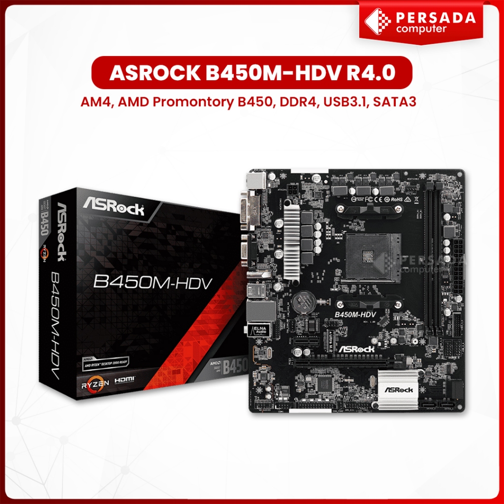 Jual Asrock B450M-HDV R4.0 (AM4, AMD Promontory B450, DDR4, USB3.1 ...