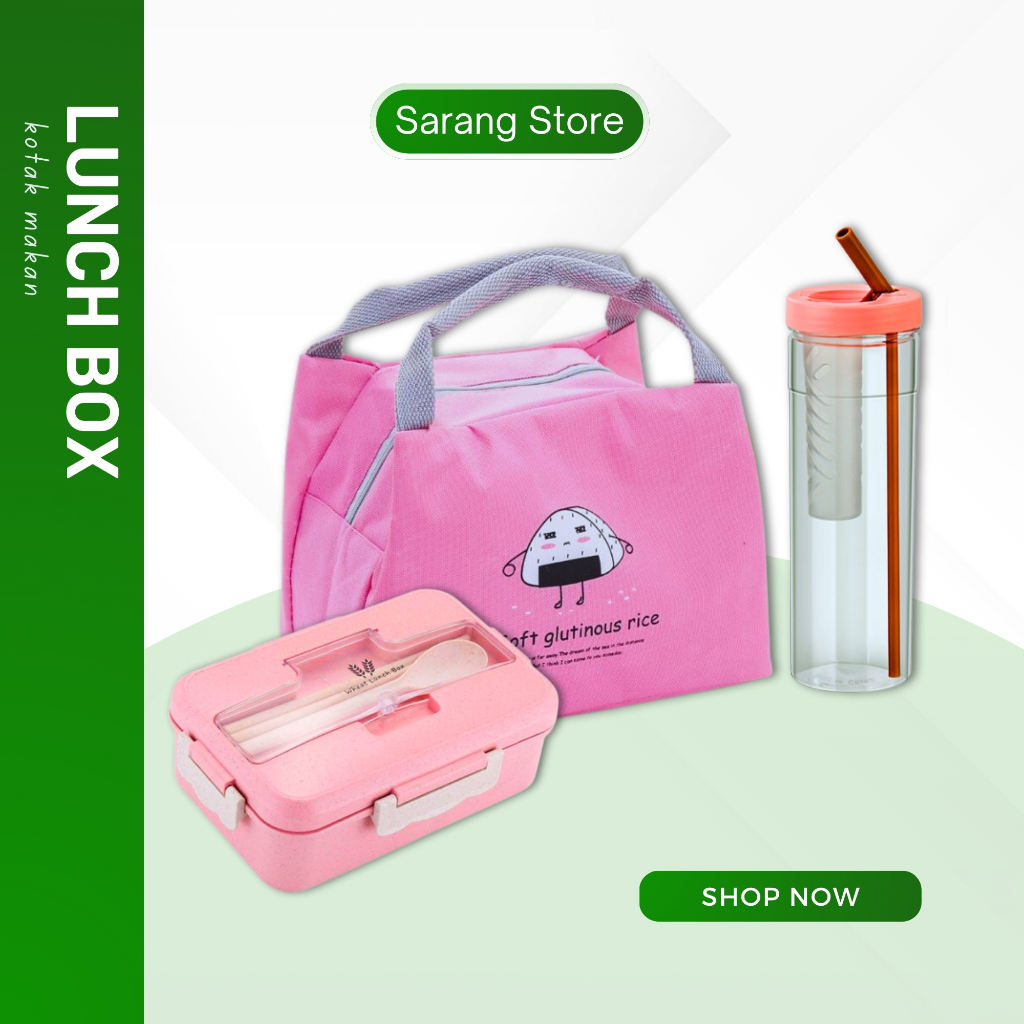 Jual Kotak Tempat Makan Set Botol Minum Sedotan Pipet Bekal Anak Sekolah TK SD Perempuan Laki ...