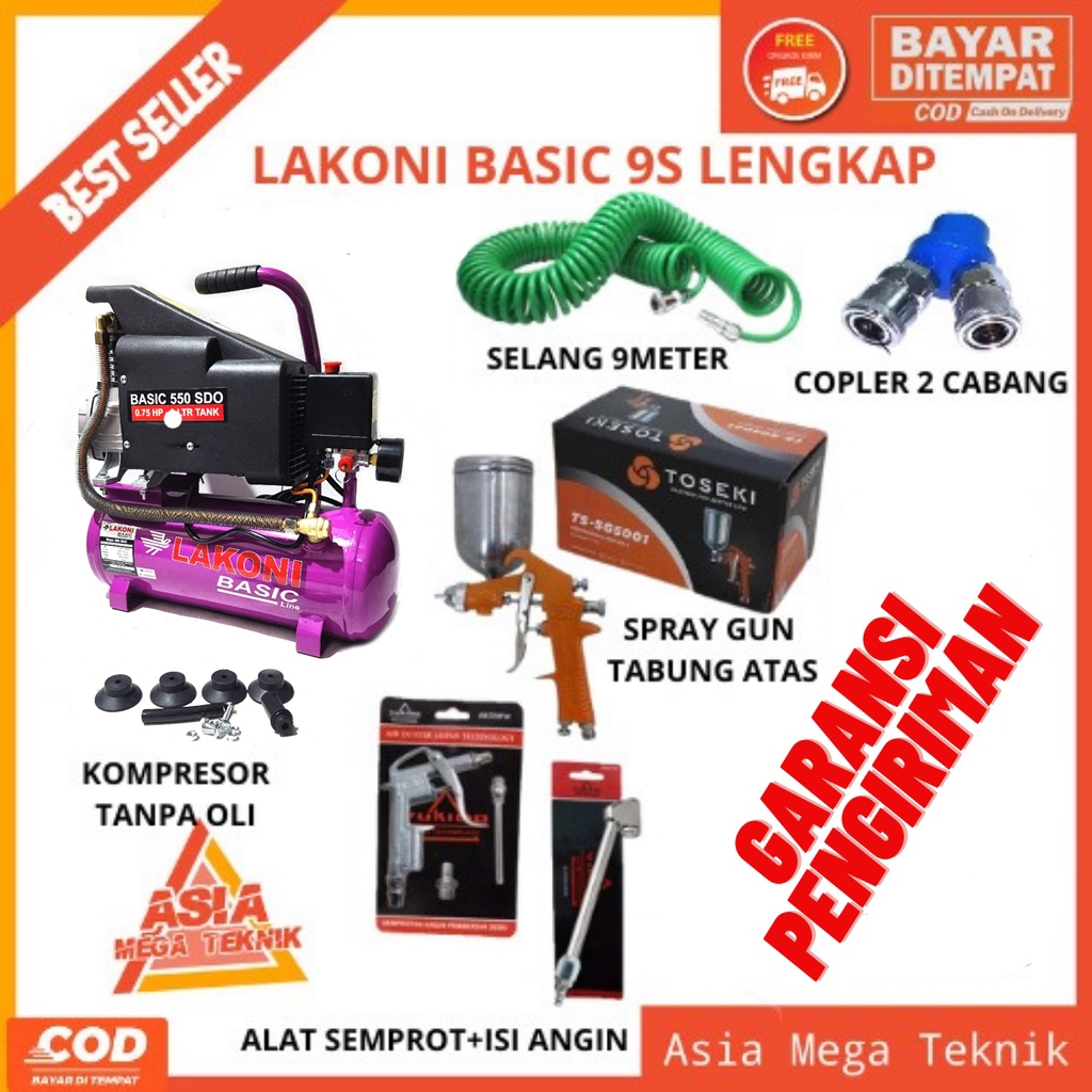 Jual NEW PAKET LENGKAP BENGKEL [7 ITEM] Mesin Kompresor Listrik Oilless ...