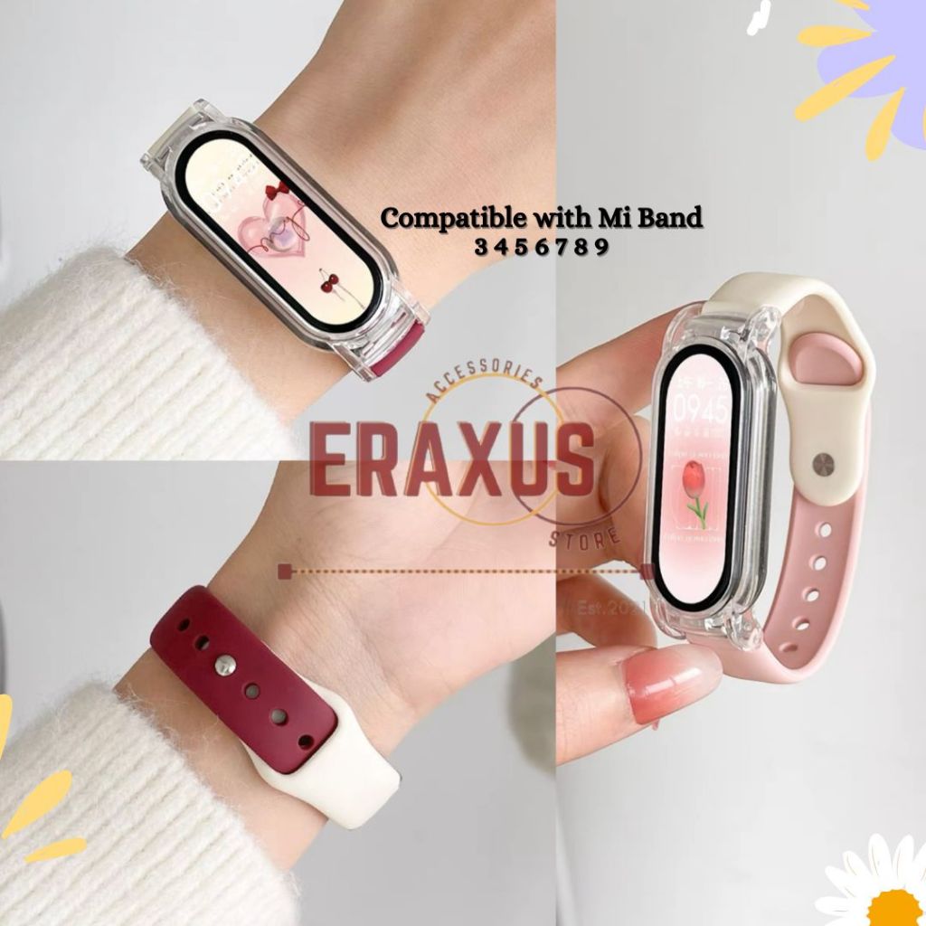 Jual Eraxus Strap Rubber Xiaomi Mi Band 7 6 5 4 3 Liquid Silicone Strap 2in1 with Bumper Case ...