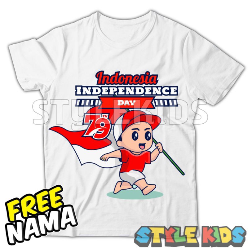 Jual (BISA COD) FREE NAMA Kaos Anak Laki laki Perempuan Logo Hut Ri Ke 79 Kemerdekaan Indonesia ...