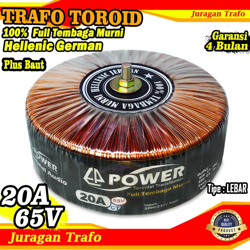 Jual Trafo Toroid Power Original 20A (MURNI) 65V CT - 55V CT 20A Full Tembaga Murni Hellenic ...