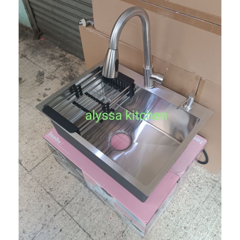 Jual kitchen sink INOBE 6045 S paket kran tarik stainless/ Kitchen Sink ...