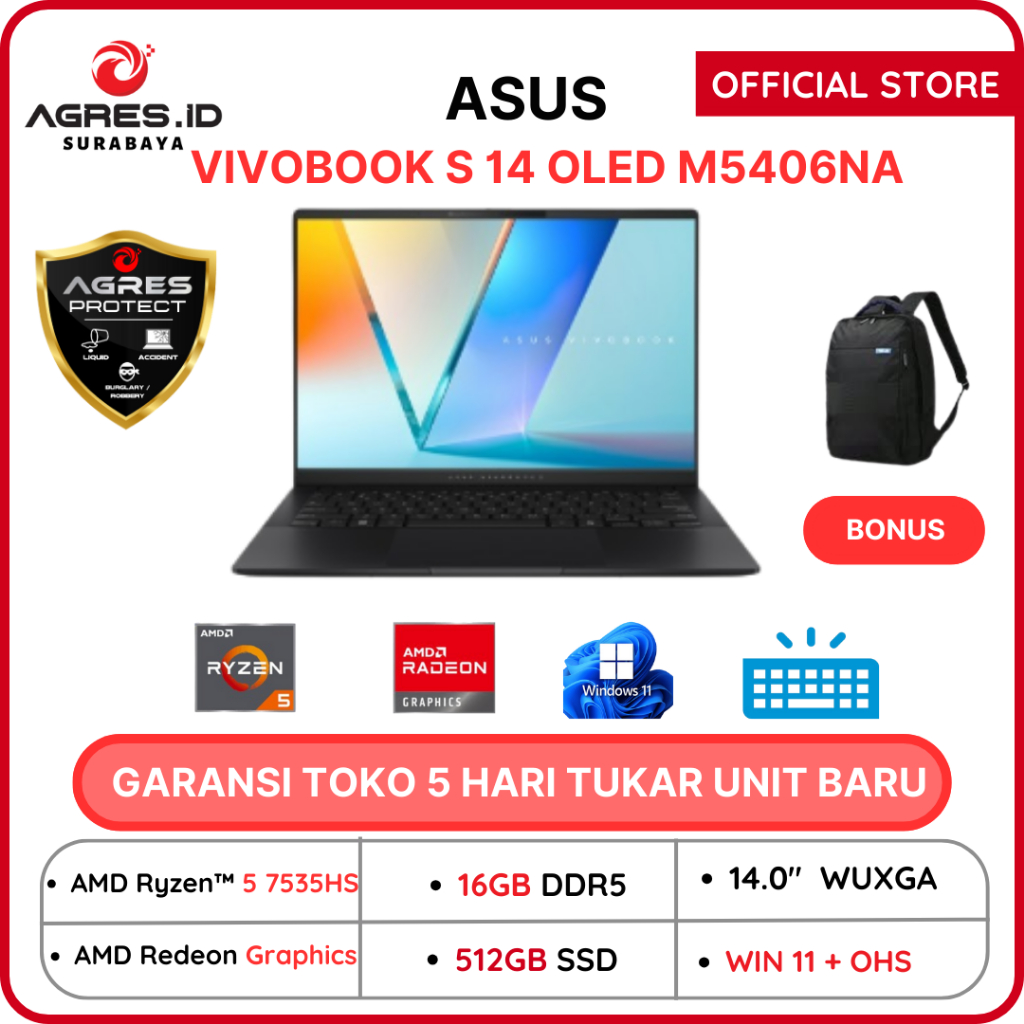 Jual ASUS VIVOBOOK S 14 OLED M5406NA Ryzen 5 7535HS 16gb 512gb 14.0 inch 2K Windows 11+Office ...