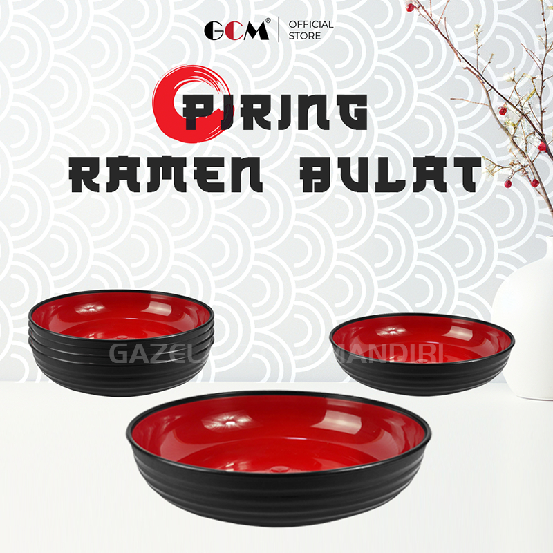 Jual Piring Hitam Plastik Merah 12 Pcs Piring Ramen Korea Bulat Piring ...