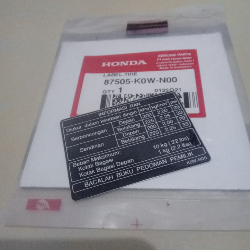 Jual sticker stiker logo label tekanan ban tire adv 150 original honda ...