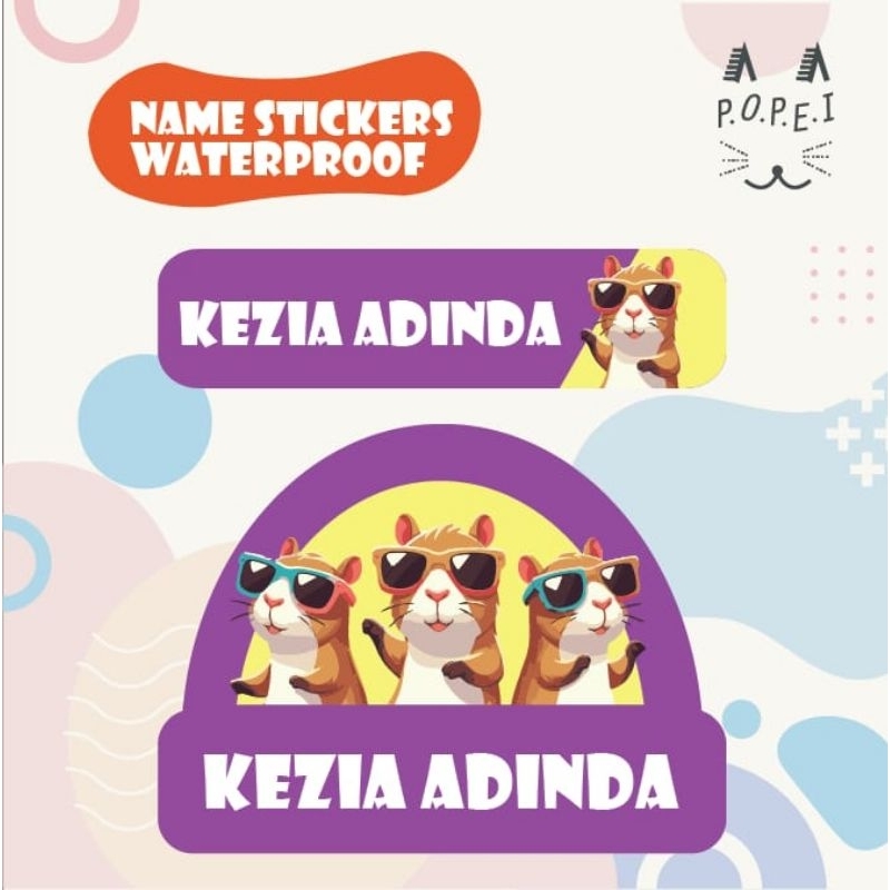 Jual Custom Sticker Label Nama Lucu Anak - Waterproof - Capybara ...