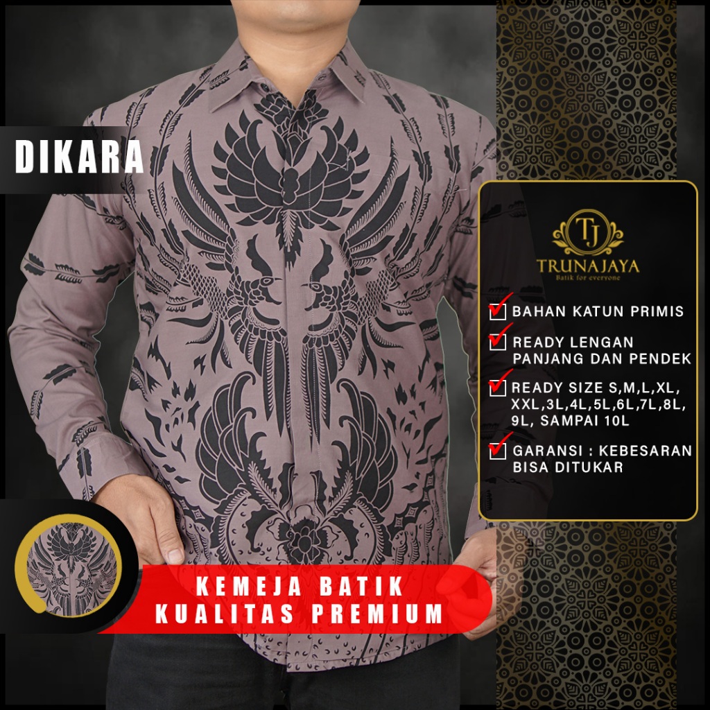 Jual Batik Trunajaya Baju Kemeja Batik Pria Cowok Lengan Panjang Modern Premium Original Dikara ...