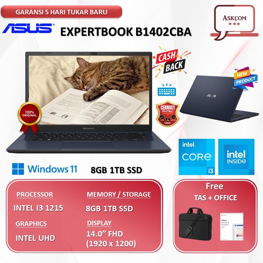 Jual Asus ExpertBook B1402CBA I3 1215 8GB 1TB SSD W11 OHS21 14.0FHD ...
