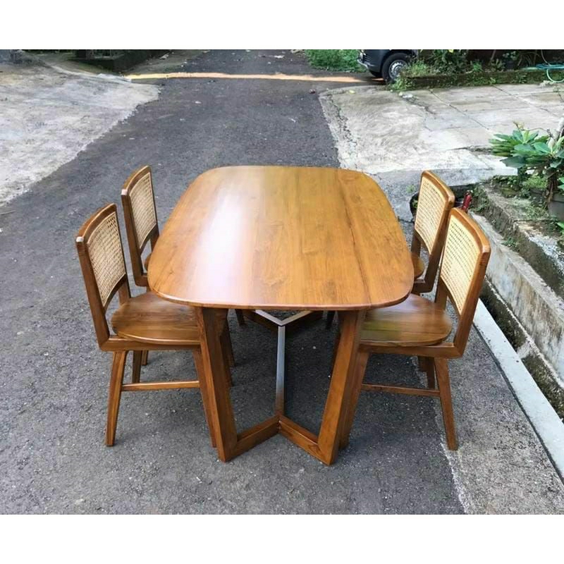 Jual Dinning set || Set meja makan meja makan minimalis kursi cafe rotan kayu jati | Shopee ...