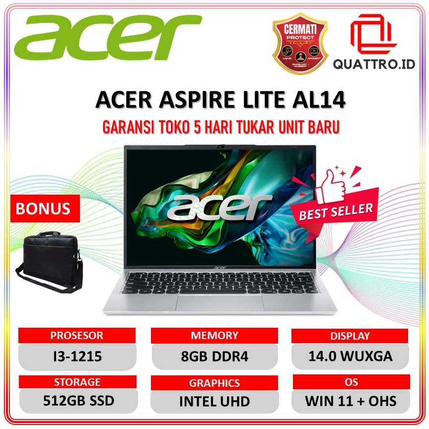Jual Acer Aspire Lite AL14 Intel Core i3-1215 8GB 512GB W11+OHS 14 inch ...