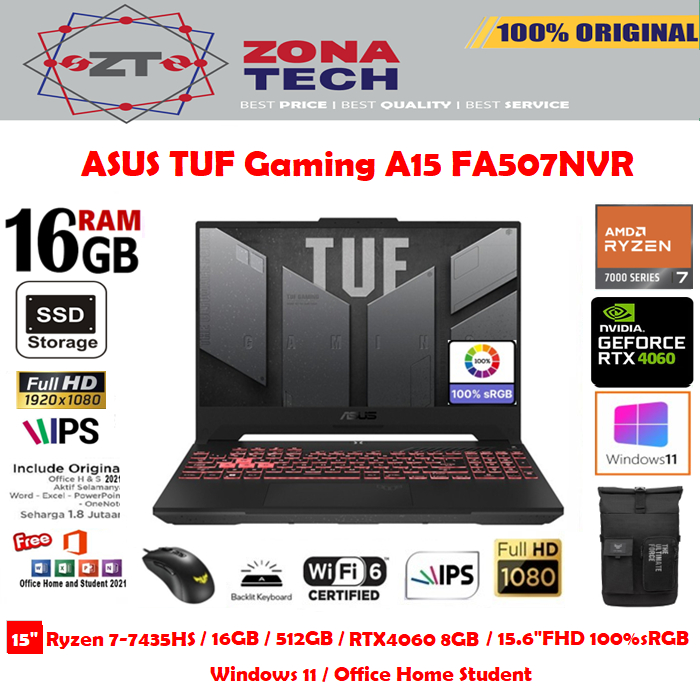 Jual ASUS TUF Gaming A15 FA507NVR Ryzen 7-7435HS RTX4060 512GB SSD 16GB ...