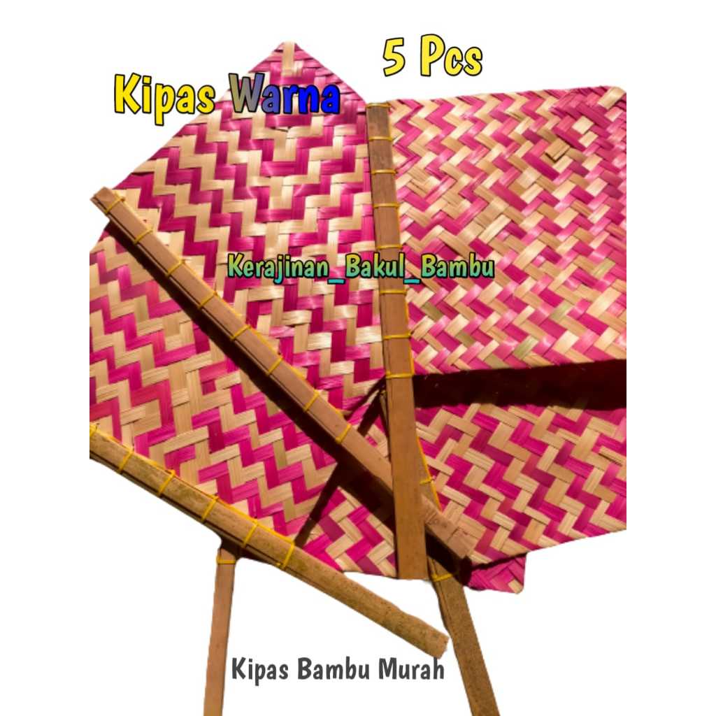 Jual Kipas anyaman bambu warna isi 5 biji motif Harmoko kipas tangan ...