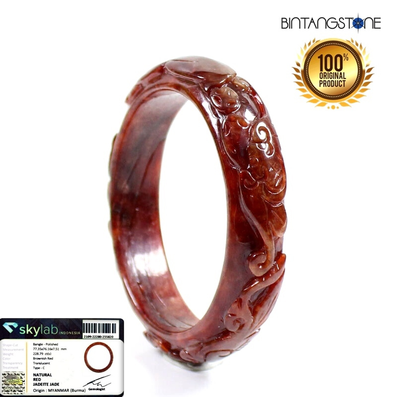 Jual SALE Gelang Giok Merah Coklat Kuno Asli Burma Sertifikat Original ...
