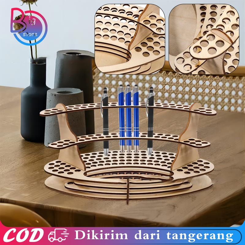 Jual Wooden Rak Pulpen 140 Lubang Tempat Kuas Lukis Stand Pensil DIY ...