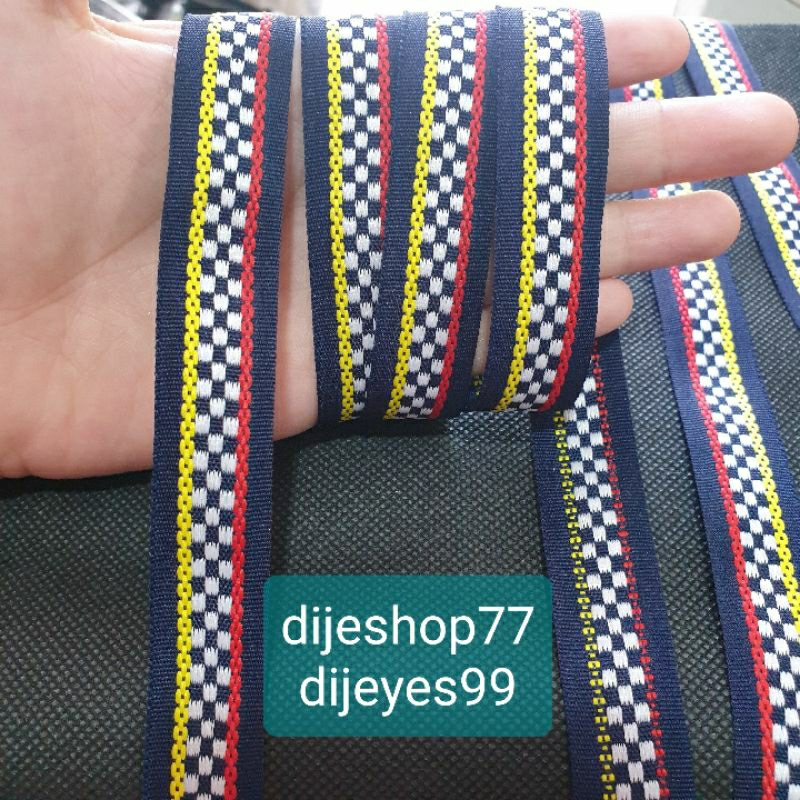 Jual pita list bordir catur navy 2cm / pita bordir per METER ...