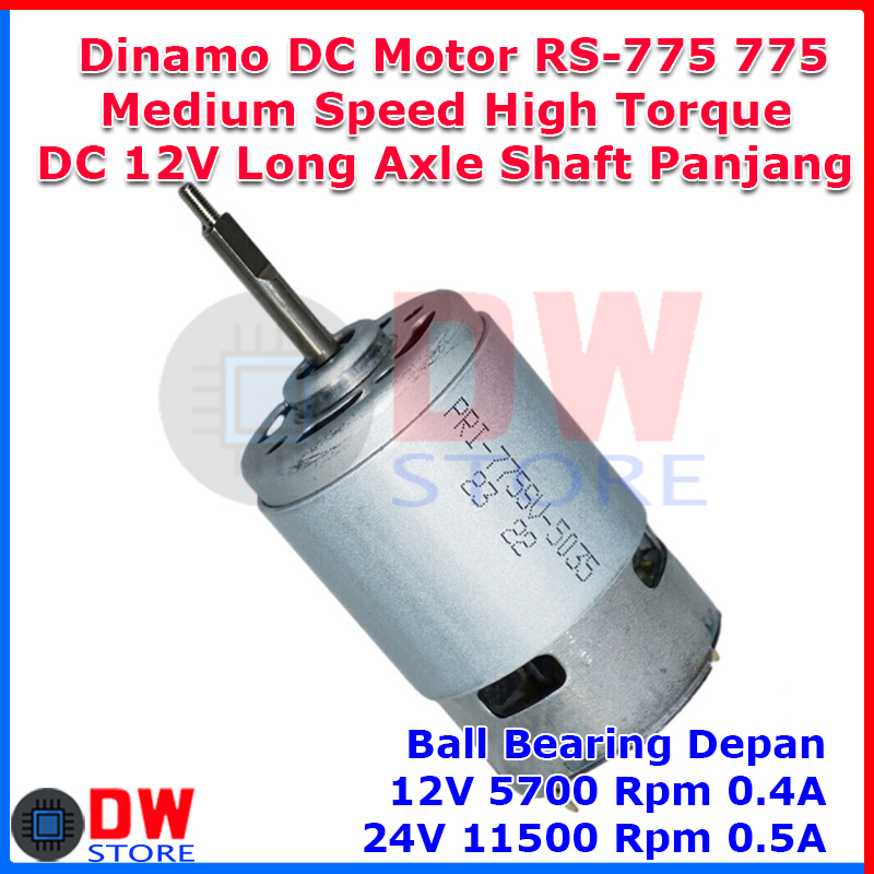 Jual Dinamo DC Motor RS-775 775 DC 12V - 24V AS panjang Long Shaft Axle ...
