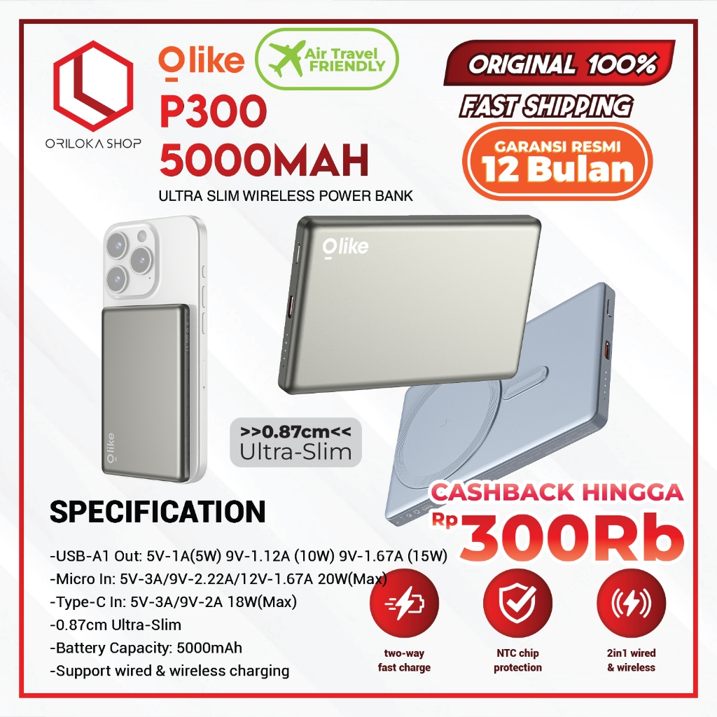 Jual Olike P300 Power bank 5000mAh | Slim & MagSafe Wireless Magnetic ...