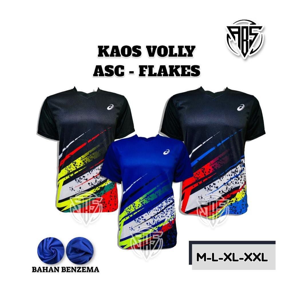 Jual [12 PCS] KAOS VOLLY ASIC FLAKES LUSINAN / BAJU VOLI PRINTING PRIA ...