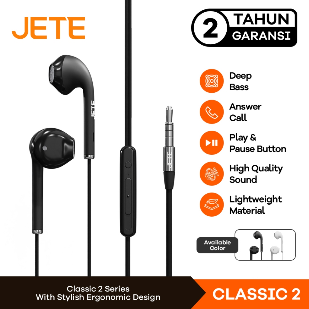 Jual JETE Classic 2 Headset Earphone Jack 3.5mm with Mic - Garansi 2 ...