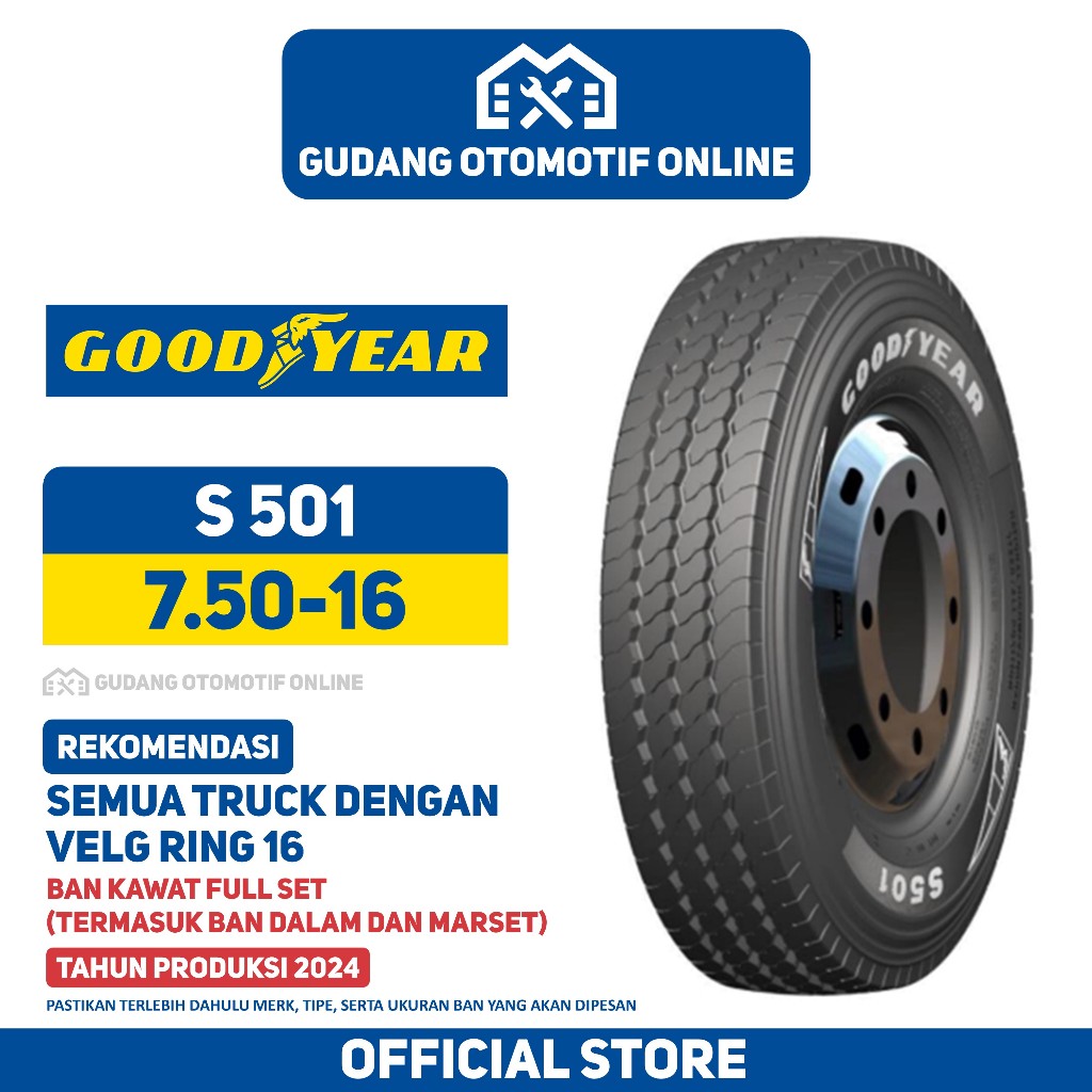 Jual Ban Truk Goodyear S501 750 R16 16 Truck Colt Diesel Canter Ragasa 7.50 R16 Good Year ...