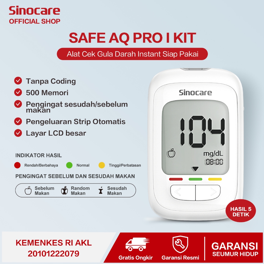 Jual Alat Cek Gula Darah Instant Sinocare Safe AQ Pro 1 500 Memori ...