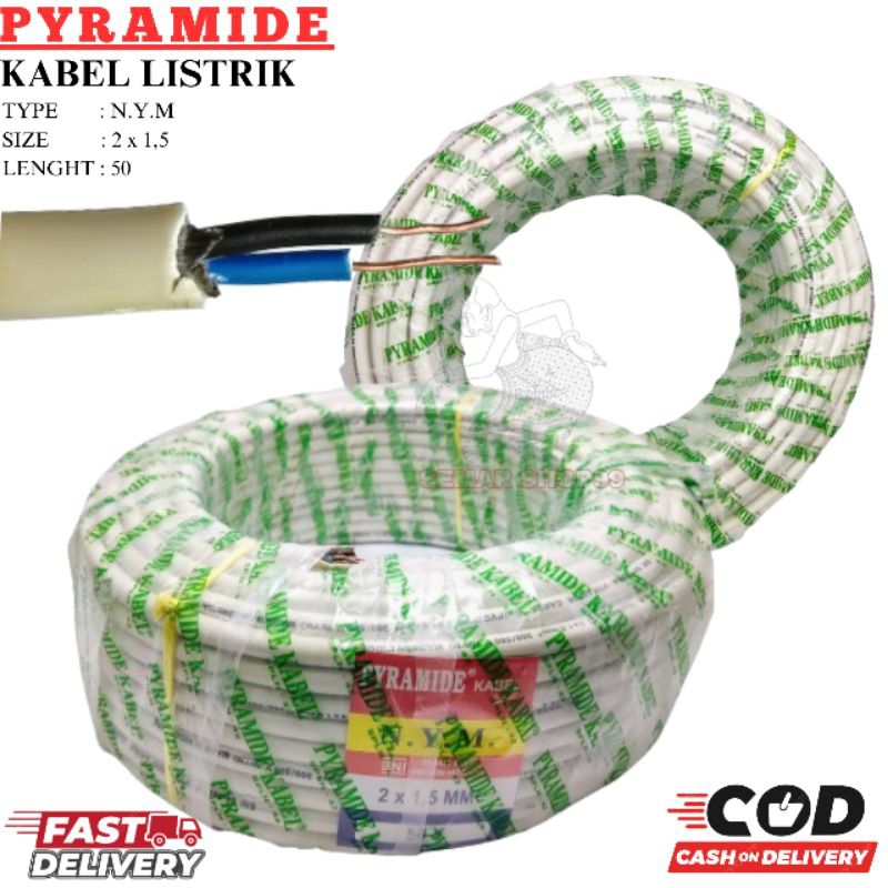 Jual harga1 rol 50 meter Kabel listrik PYRAMIDE 1 Rol 2 x1,5 2 ×1,5 ...