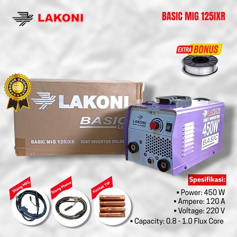 Jual Mesin Travo Las MIG Lakoni Basic 125ixr Inverter Welding MIG Tanpa Gas 120A 450 Watt ...