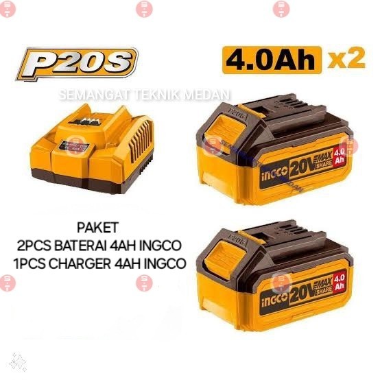 Jual PAKET 2 BATERAI BATTERY 4AH FAST CHARGER 4AH 20V SET INGCO ...
